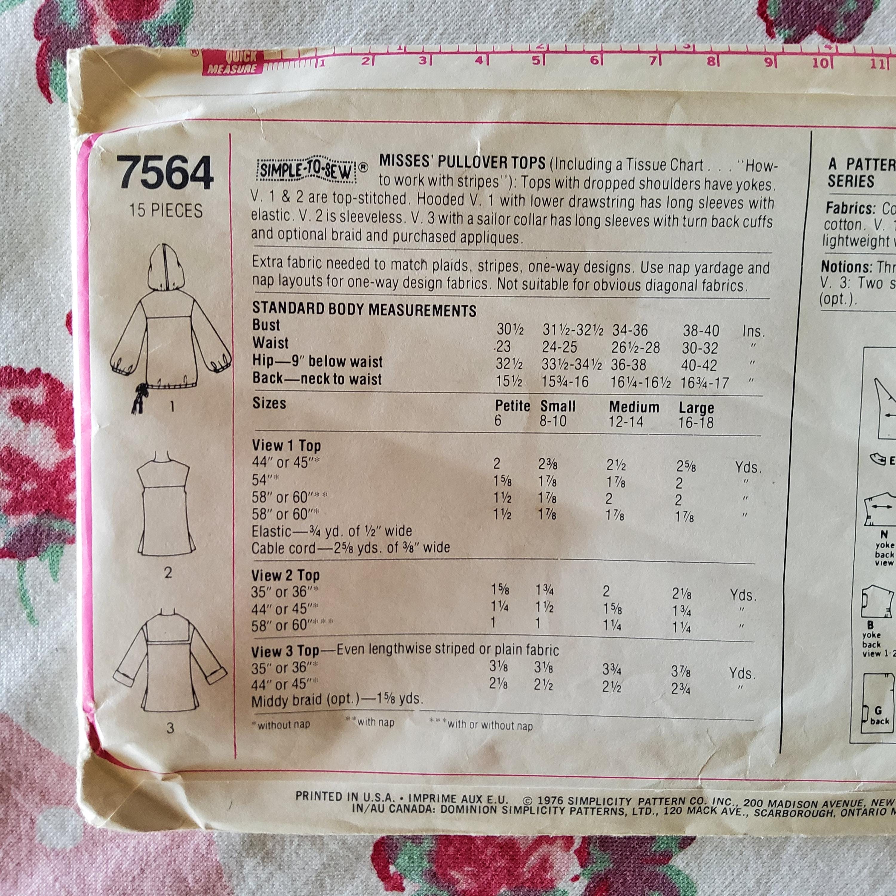 Simplicity 7564 Cut Complete or Uncut FF 70s Sewing Pattern Middy Style ...