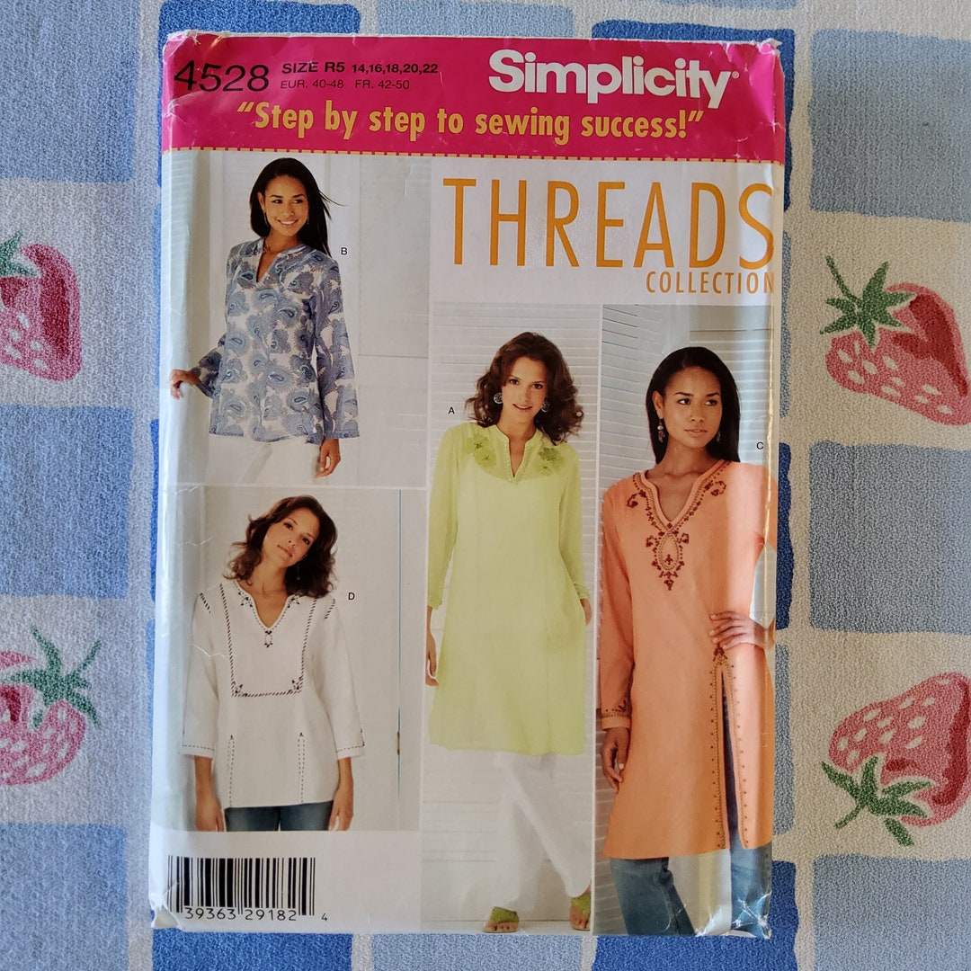 Simplicity 4528 Complete Uncut Factory Folds Sewing Pattern Threads Mag Collab Peasant & Kurta ...