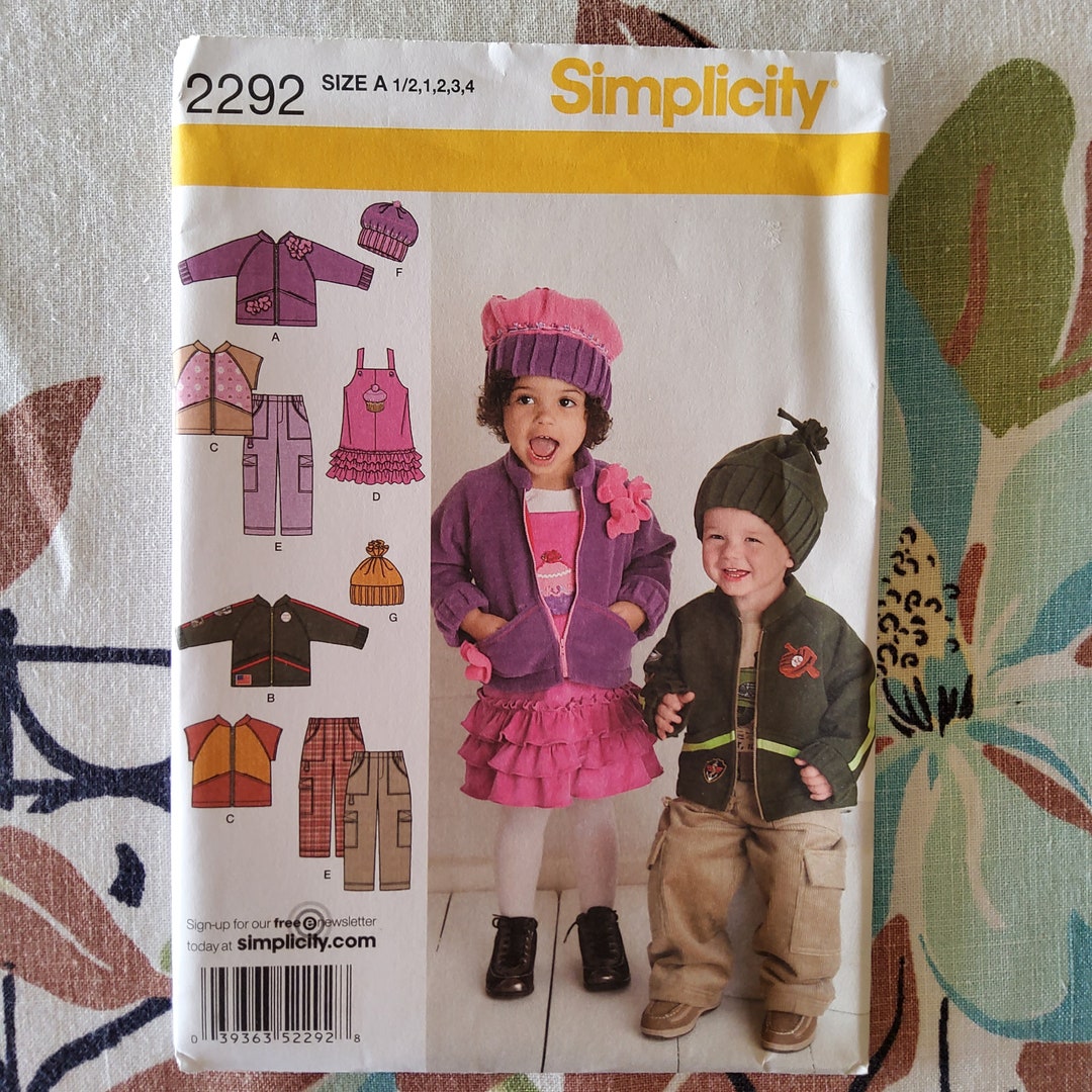 Simplicity 2292 Complete Uncut Factory Folds Sewing Pattern Toddler Cold Weather Clothes Hats ...