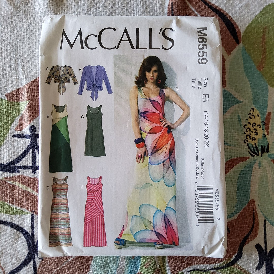 Mccalls P240 / 6559 Complete Uncut Factory Folds Sewing Pattern Maxi Dresses Knit With Sheer Tie ...
