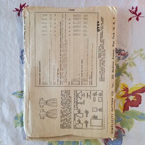 Simplicity 1499 Complete Uncut Factory Folds Vintage 40s Sewing Pattern ...