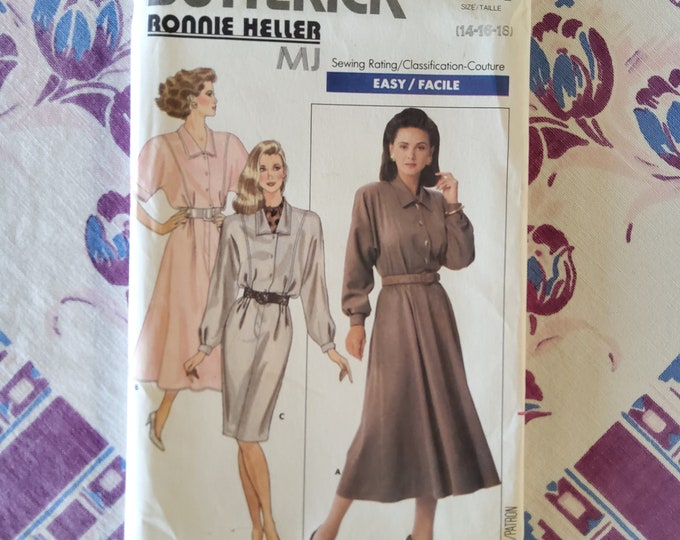 Butterick 5864 Complete Uncut Factory Folds Vintage 80s Sewing Pattern Ronnie Heller Shirtdress ...