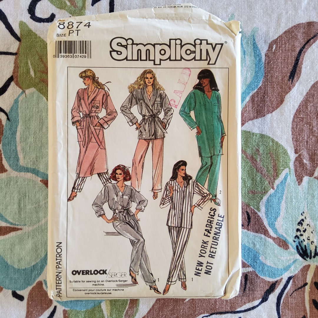 Simplicity 8874 Complete Uncut Factory Folds Vintage 80s Sewing Pattern Robes Pajamas Nightshirt ...