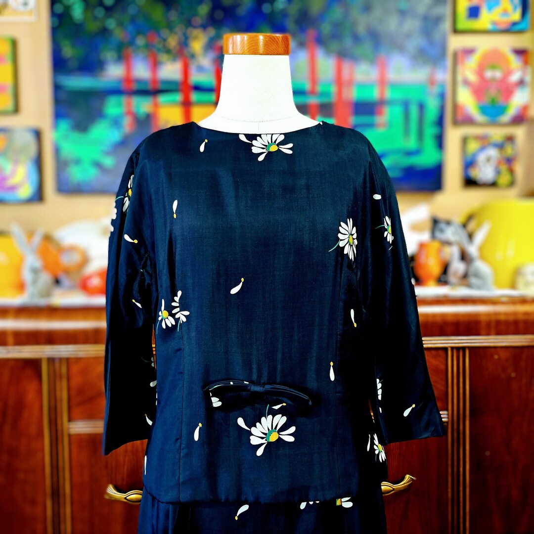 Vintage 60s Hand Painted Silk 2 Piece Stately Dress Hand Tailored ...