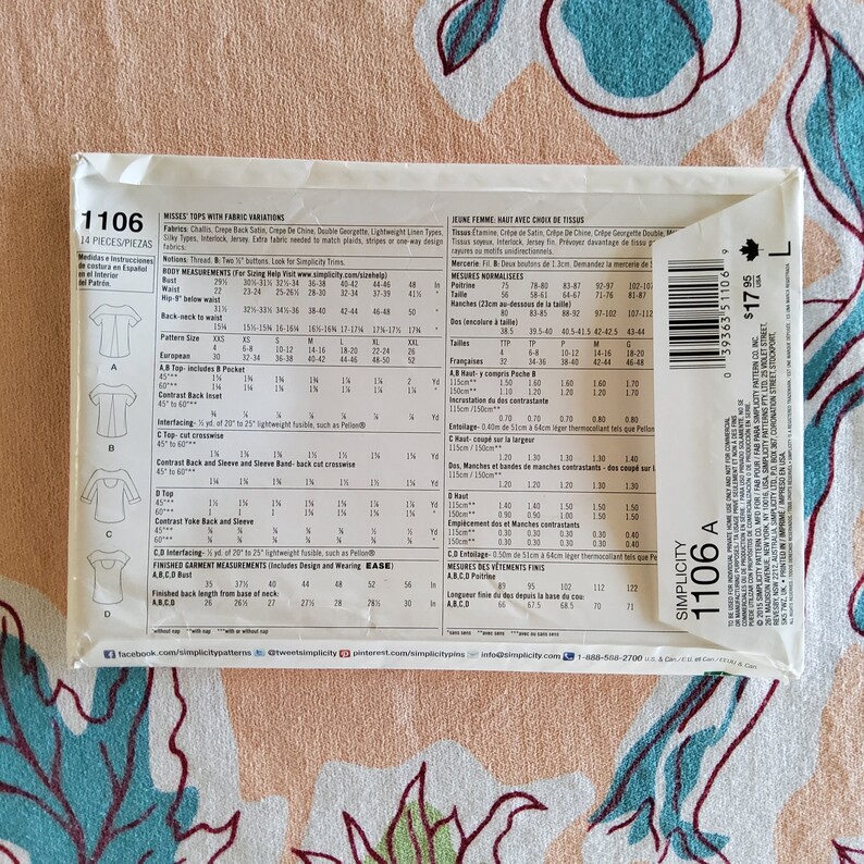 Simplicity 1106 Complete Uncut Factory Folds Sewing Pattern - Etsy