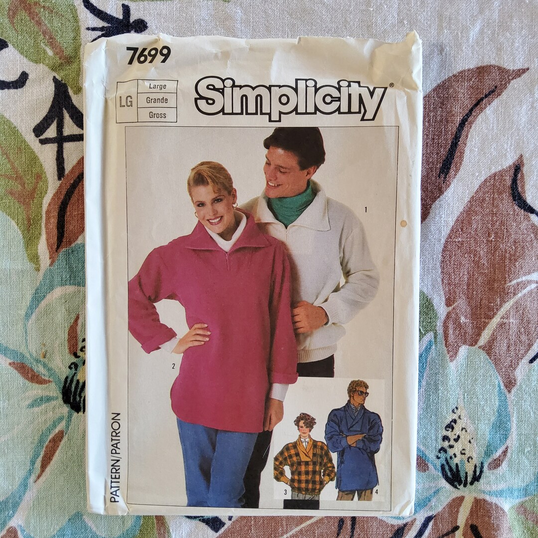 Simplicity 7699 Complete Uncut Factory Folds Vintage 80s Sewing Pattern Unisex Pullover Jacket ...