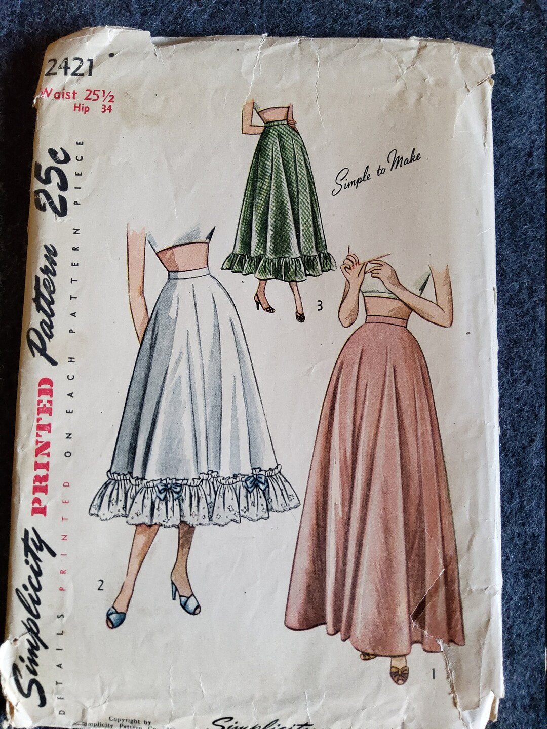 Simplicity 2421 Complete Uncut Factory Folds Vintage Early 1940s Sewing ...
