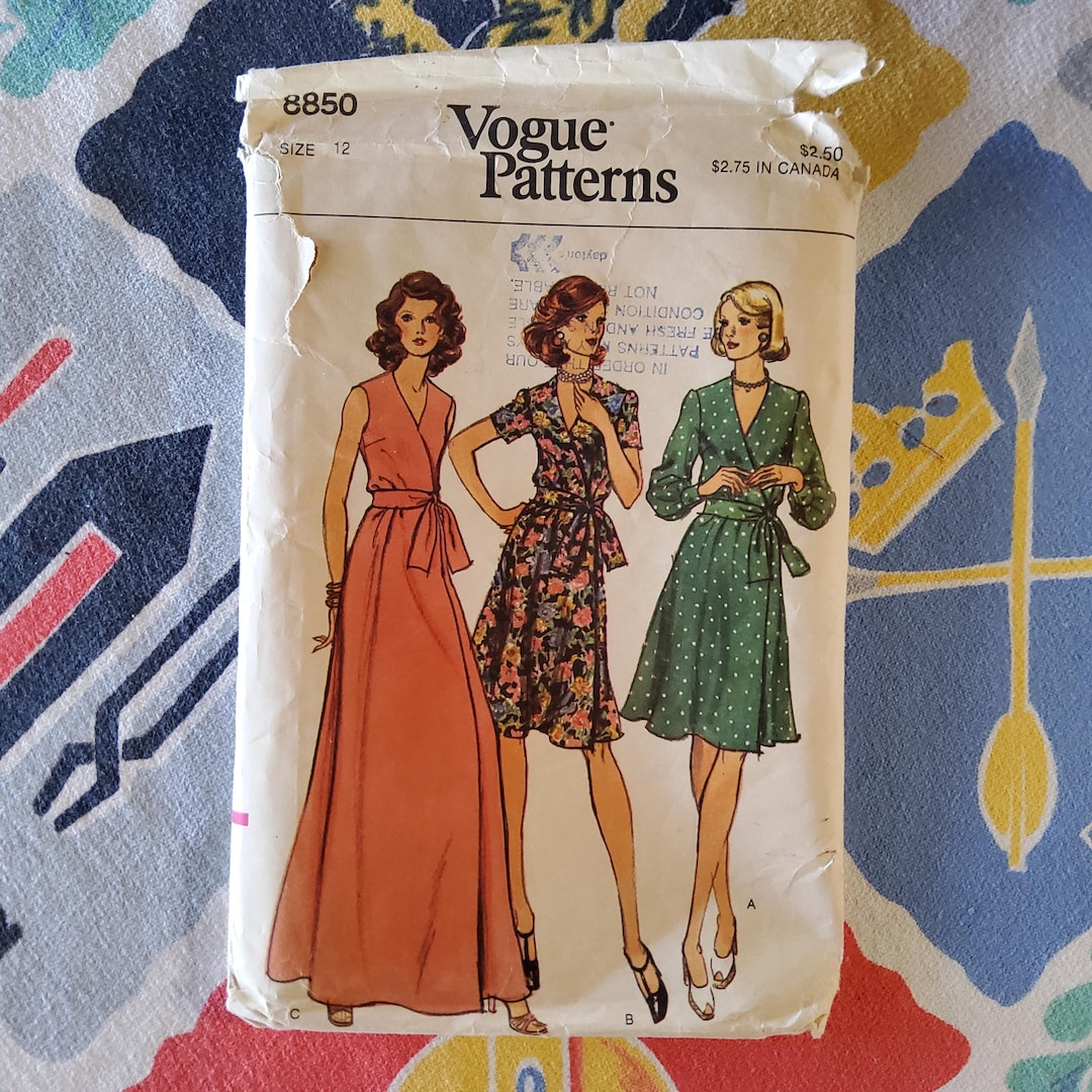 Vogue 8850 Cut Complete Vintage 70s Sewing Pattern Crossover Wrap Dress ...