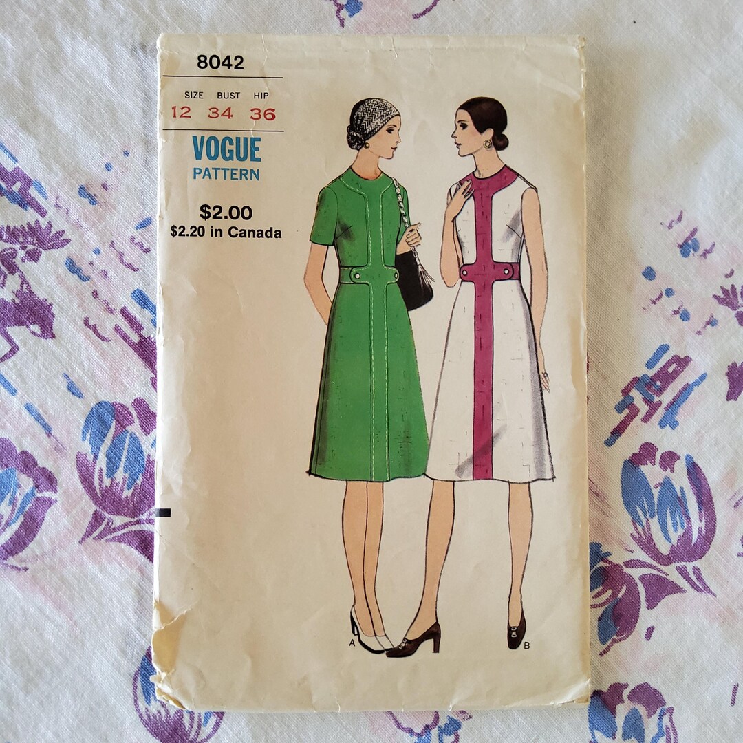 Vogue 8042 Cut Complete Vintage 70s Sewing Pattern Slim Fit Day Dress ...