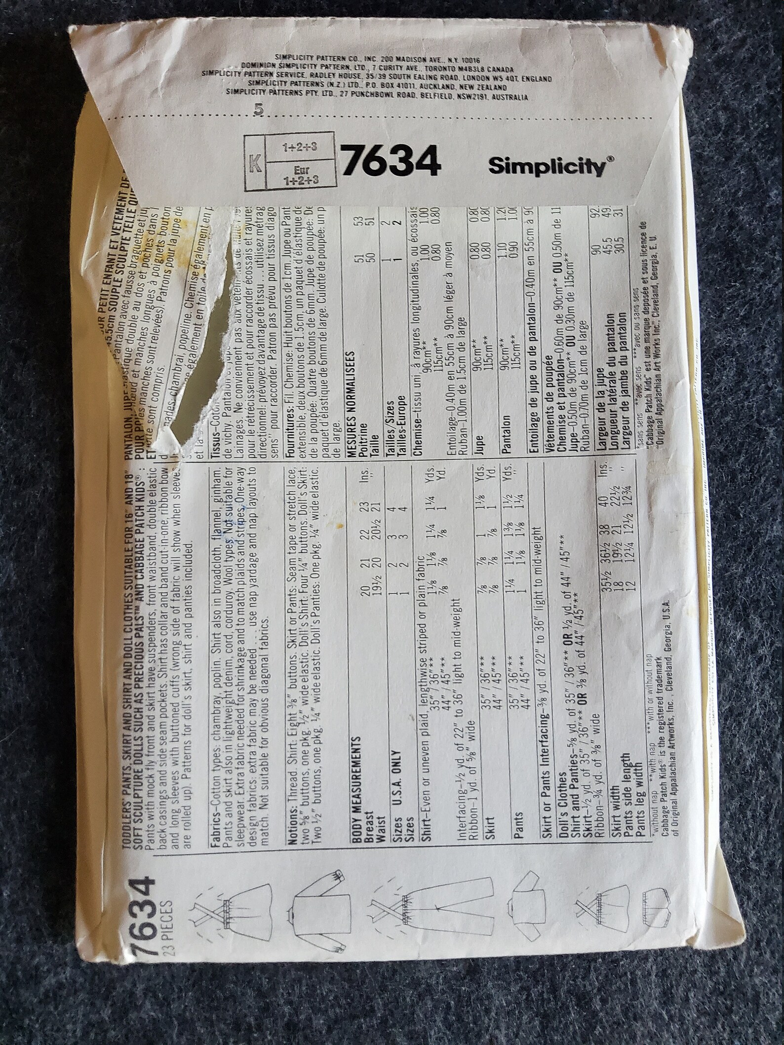 Simplicity 7634 Complete Uncut Factory Folds Vintage 80s Kids Jumper ...