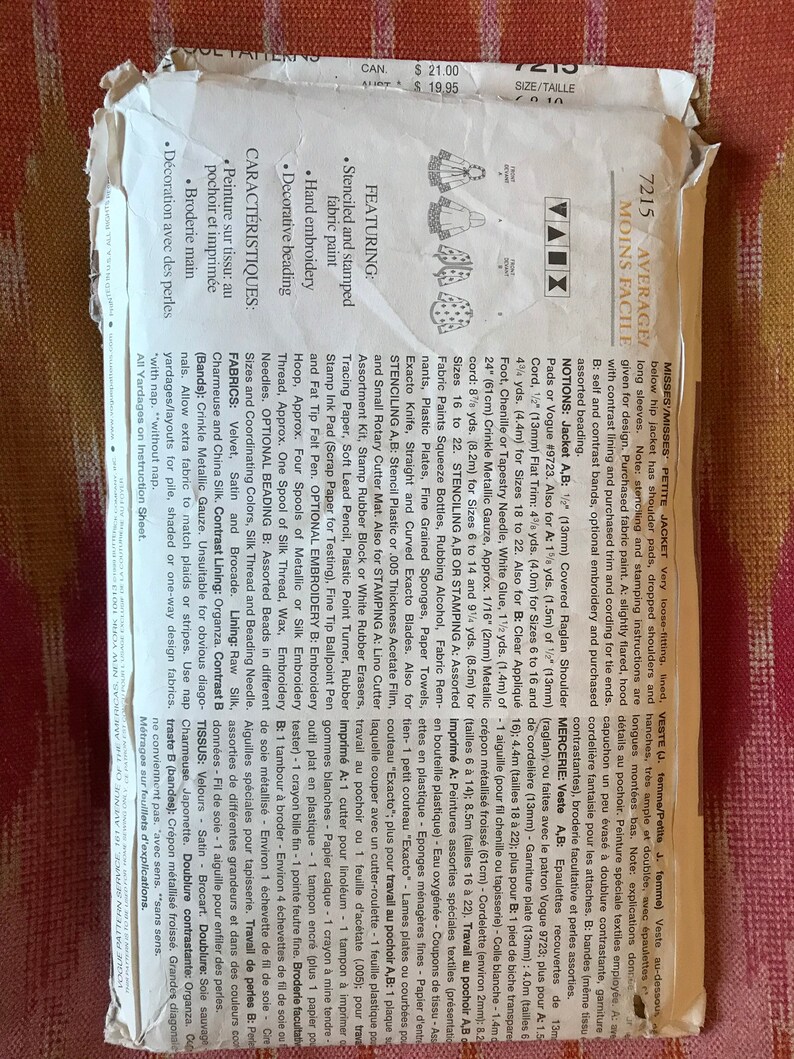 Vogue 7215 Marci Tilton Complete Uncut Deco Lavish Velvet Fiber Art ...