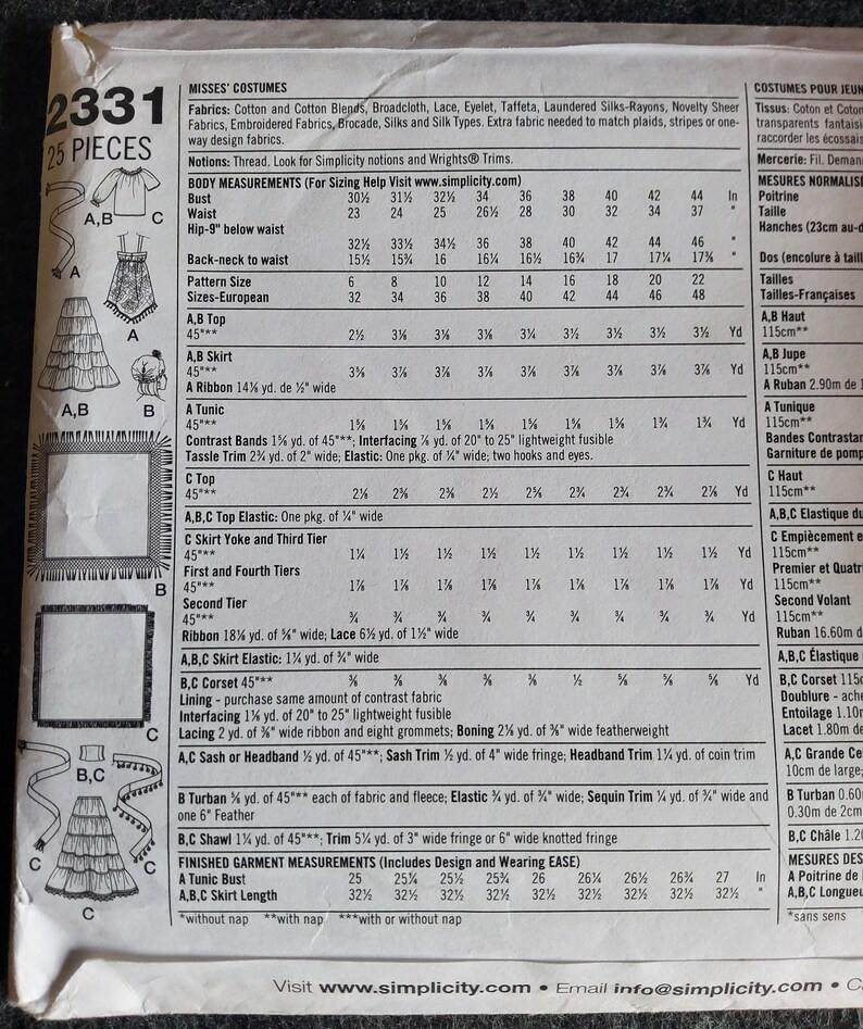 Simplicity 2331 Complete Uncut Factory Folds Fantasy Costume - Etsy