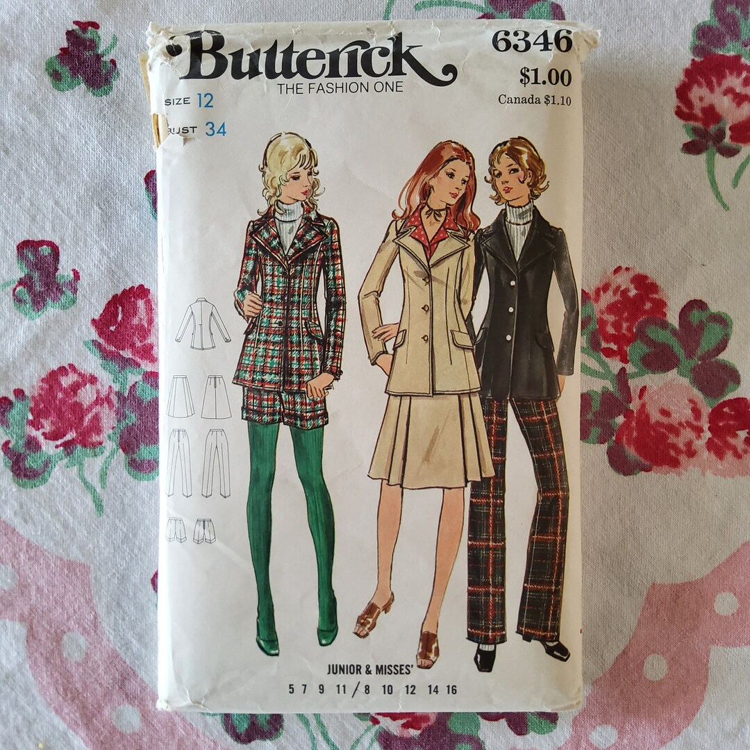 Butterick 6346 Cut Complete Vintage 70s Sewing Pattern Mod Groovy Skirt ...