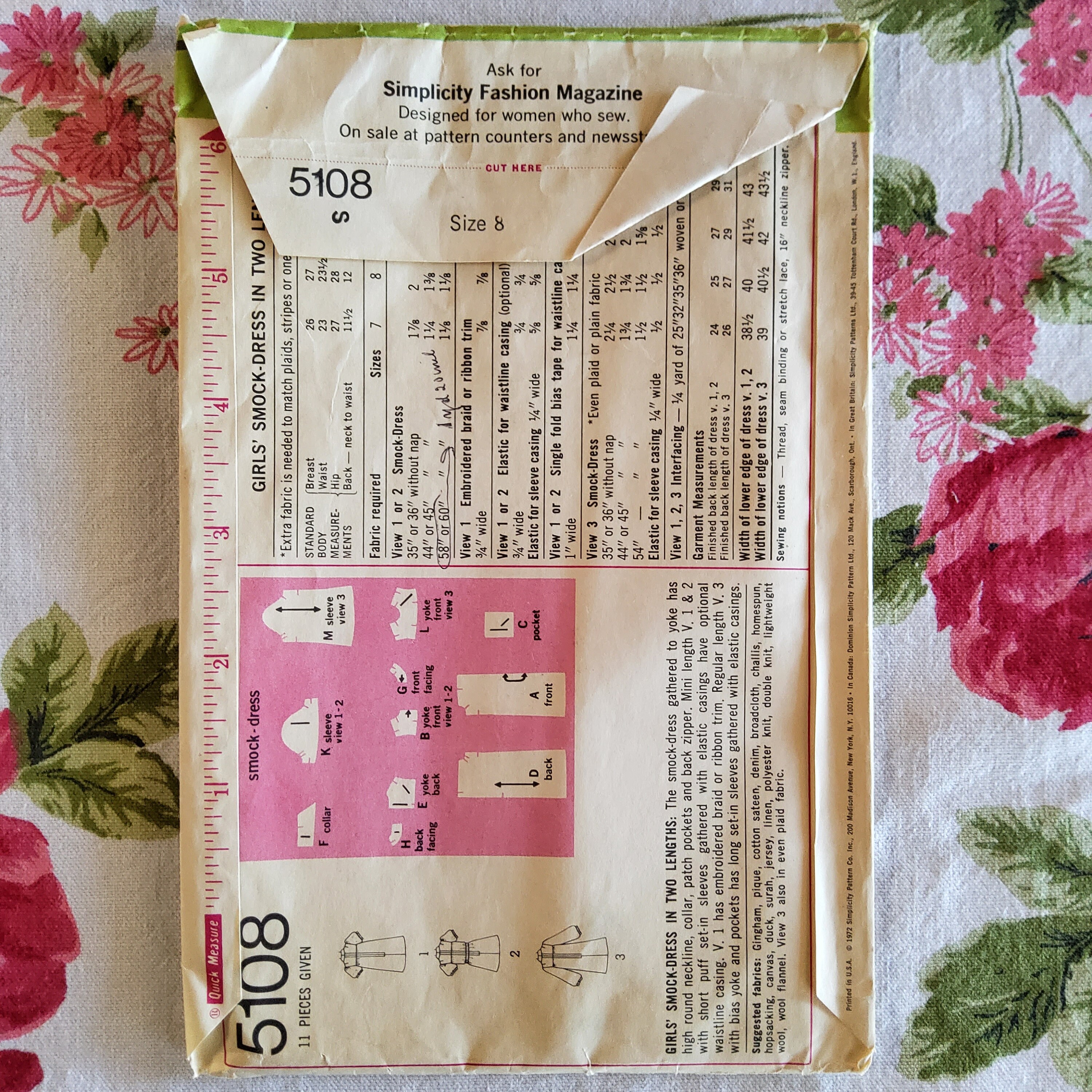 Simplicity 5108 Cut Complete Vintage 70s Sewing Pattern Girls Yoked ...