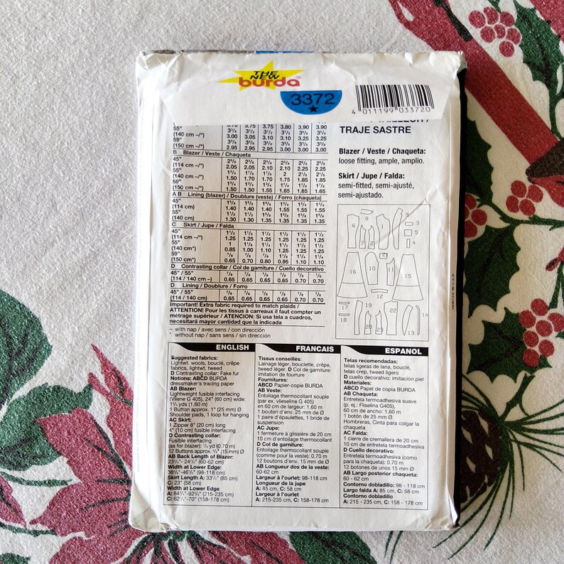 Burda 3372 Complete Uncut Factory Folds Vintage 1994 Sewing Pattern ...