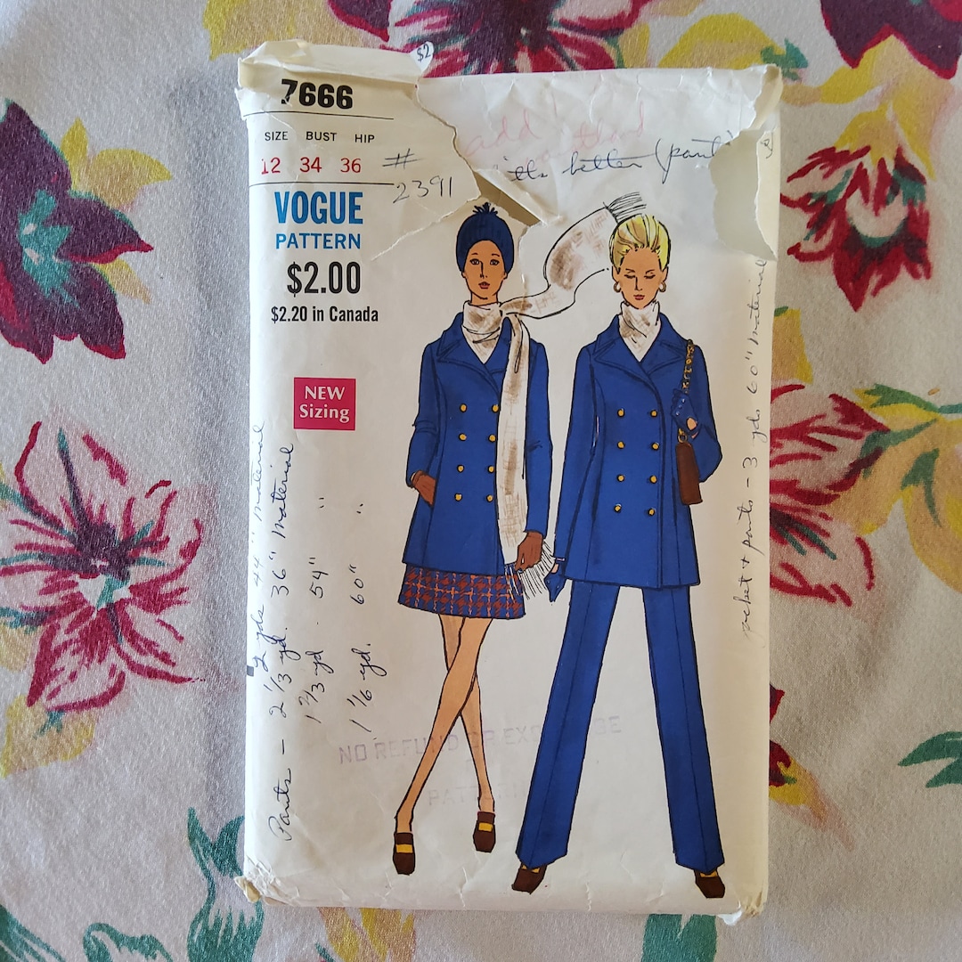 Vogue 7666 Cut Complete Vintage 60s Sewing Pattern Double Breasted Coat ...