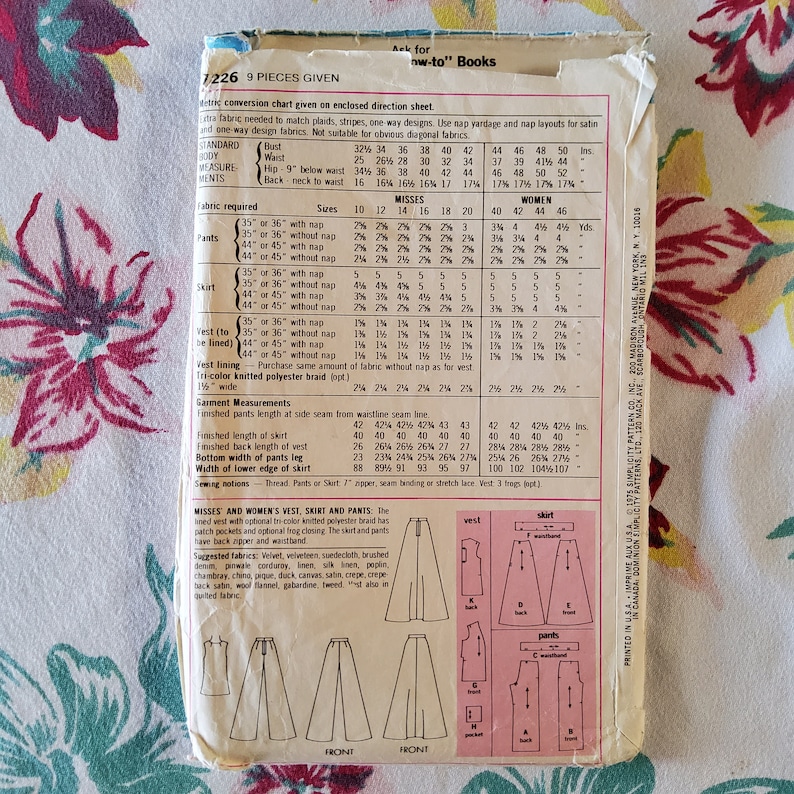 Simplicity 7226 Complete Uncut Factory Folds Vintage 70s Sewing Pattern ...