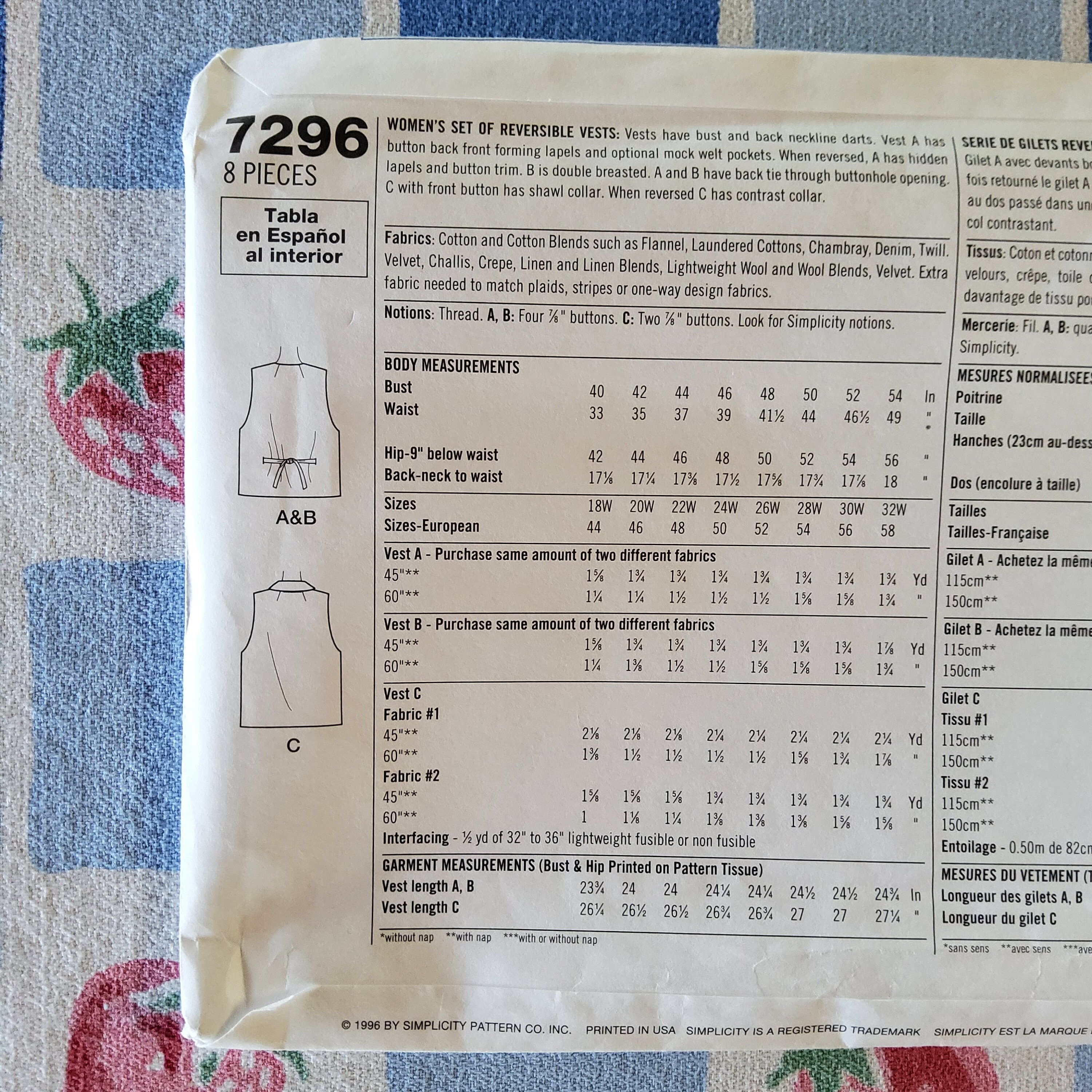 Simplicity 7296 Complete Uncut Factory Folds Vintage 90s Sewing Pattern ...