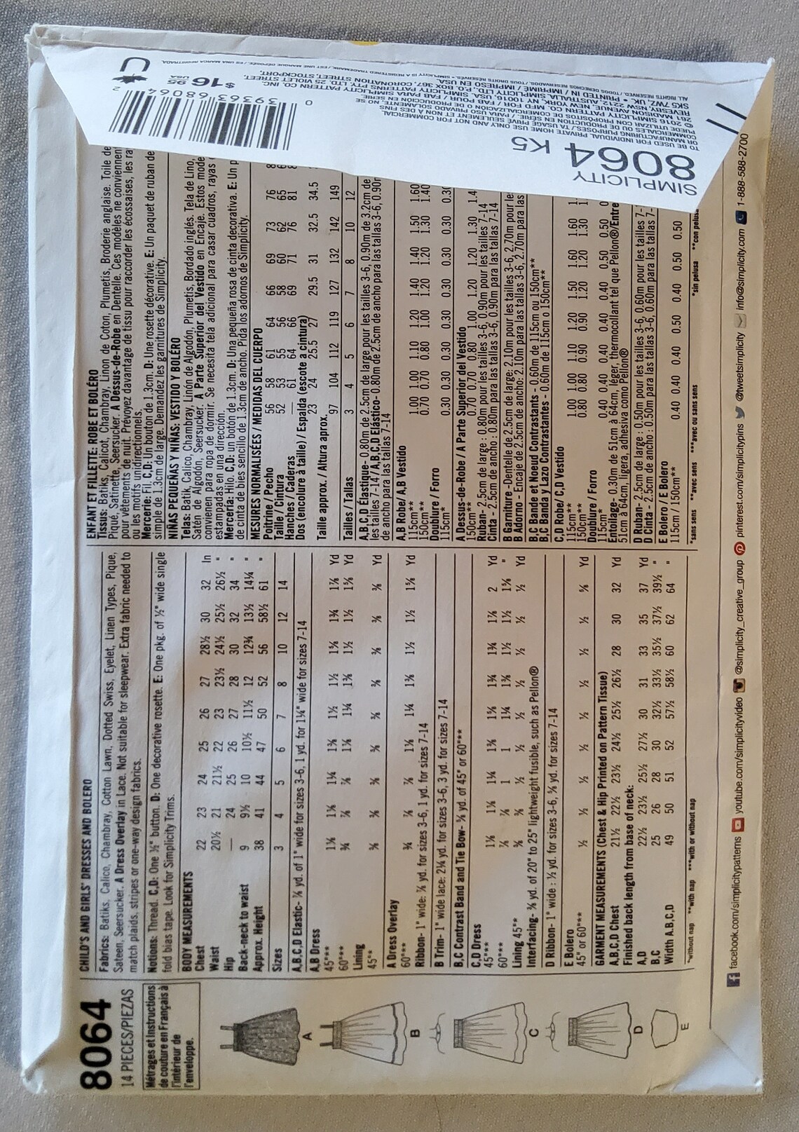 Simplicity 8064 Complete Uncut Factory Folds Children's | Etsy