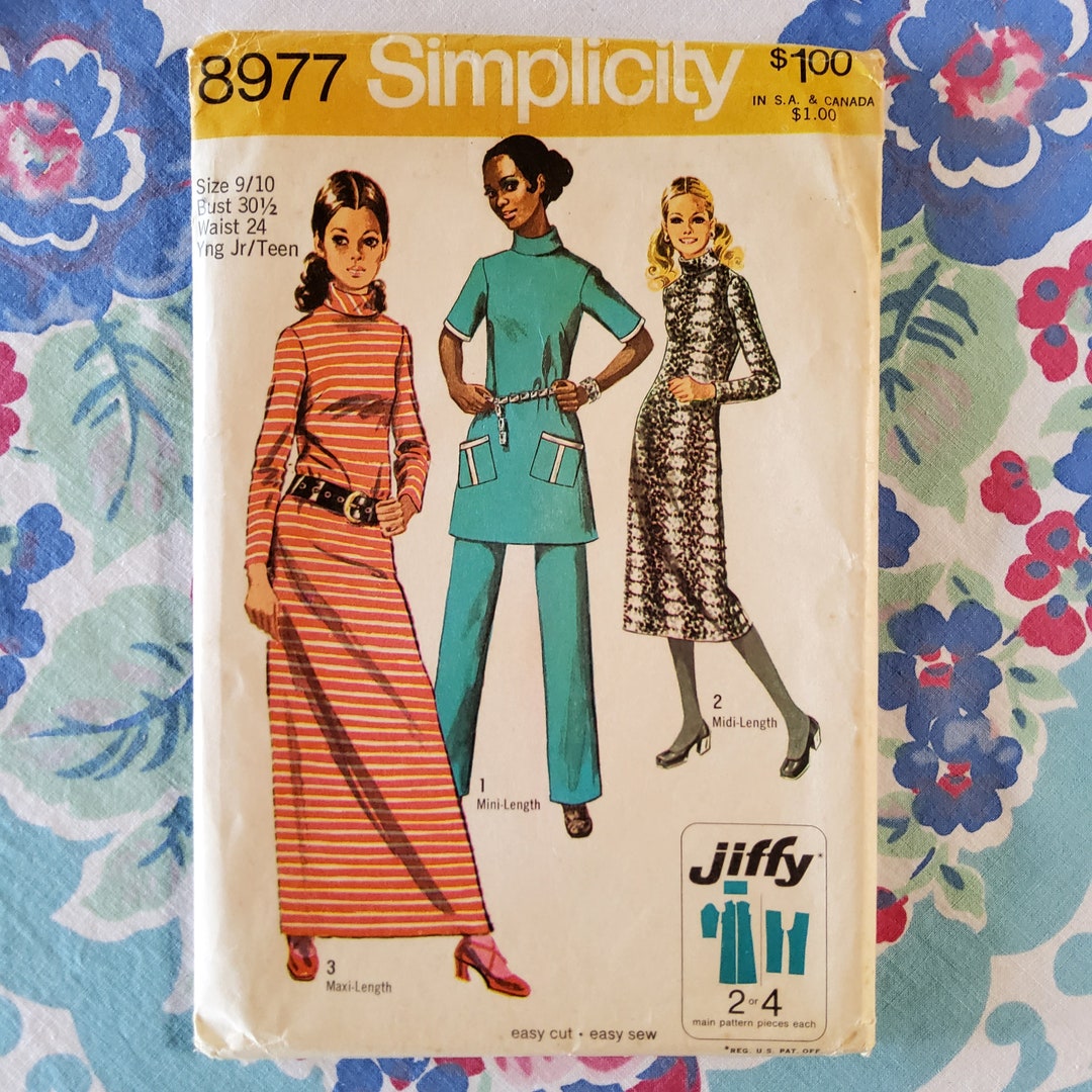 Simplicity 8977 Cut Complete Vintage 70s Sewing Pattern Turtleneck Maxi ...