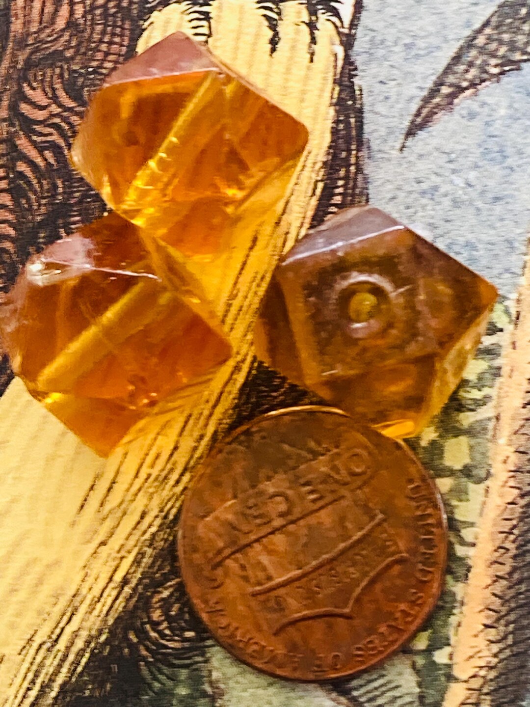 Two Rare Cornerless Bohemian 19th Century Glass Amber Beads From ...