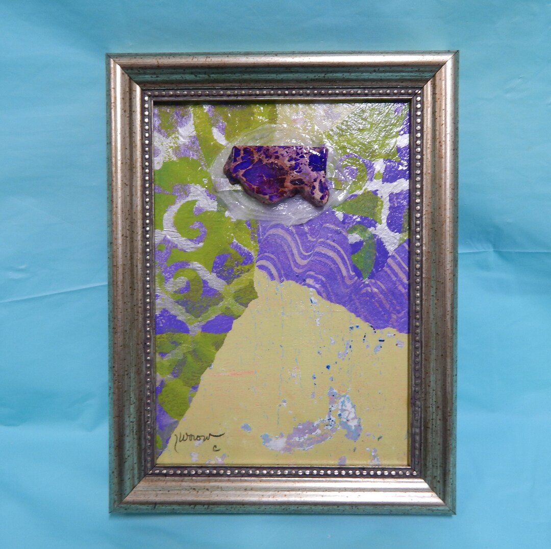 Original Hand Created Collage Art With a Polished Stone & Gelli Plate ...