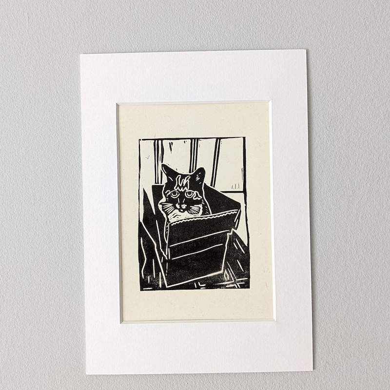 Cat Lino Print - Etsy UK
