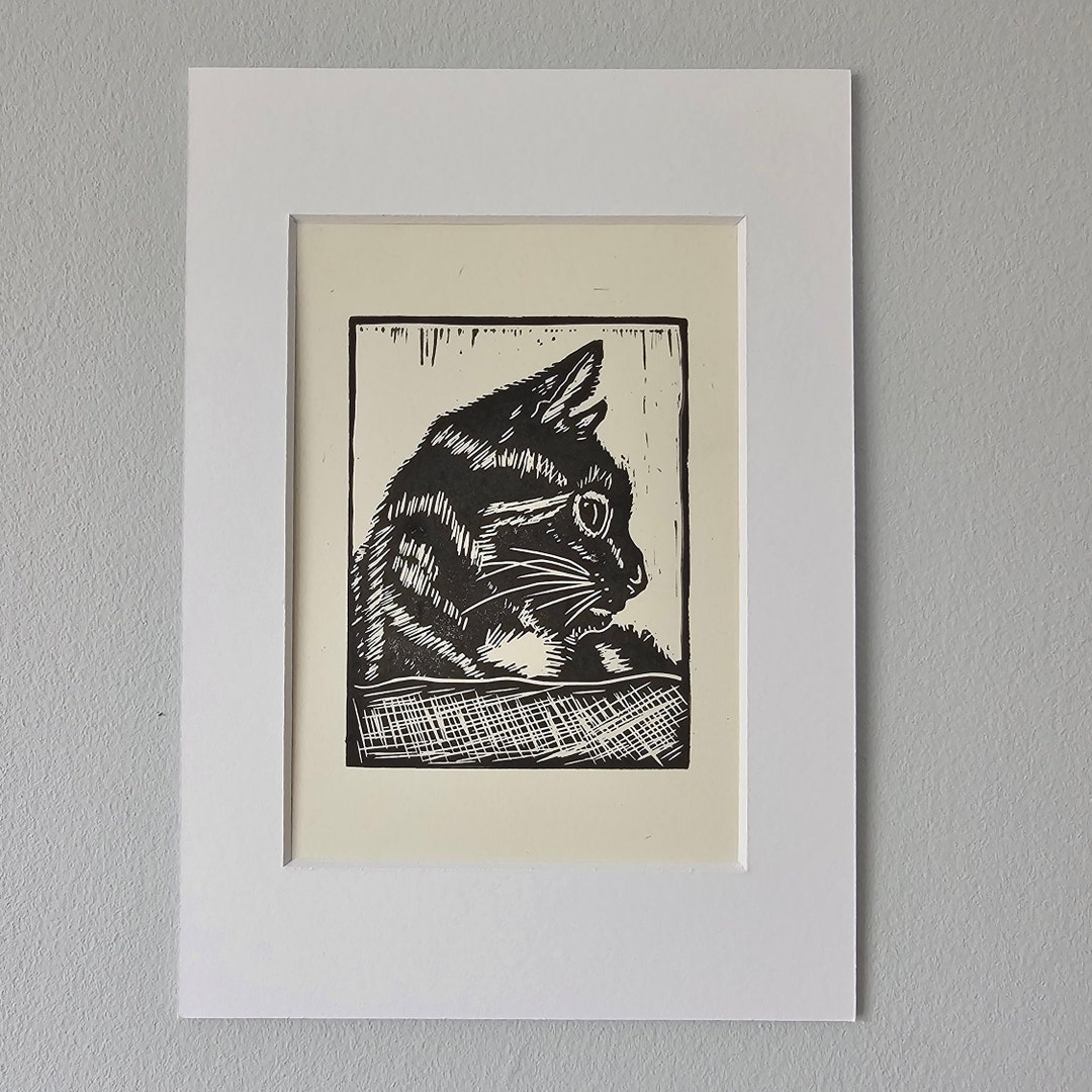 Cat Lino Print - Cat Portrait - Etsy UK
