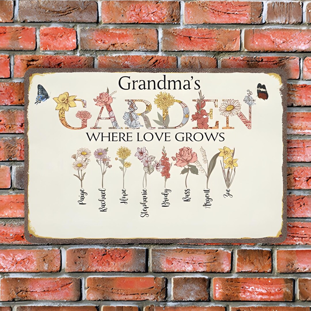 Personalized Birth Flower Metal Sign Where Love Grows Gift for Grandma ...