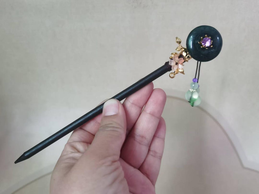 Natural Green Jade Hair Stick With Charm, Crystal Healing Hairpin,feng ...
