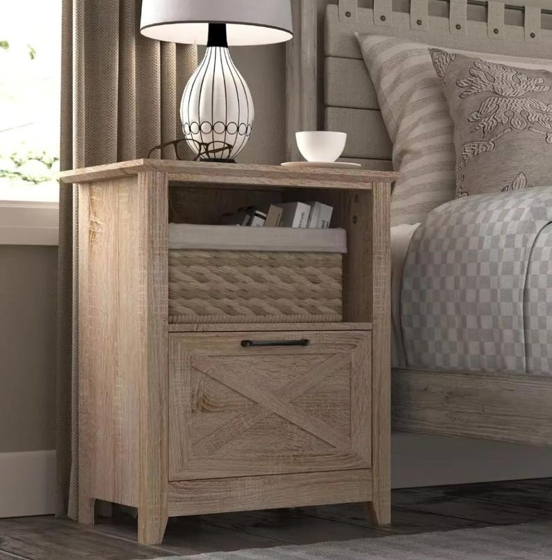 Wood Bedside Table With Storage Drawer and Open Cubby, Stylish End ...