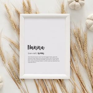 Gifts for Nanna, Nanna Definition Sign, Nanna Definition Printable ...