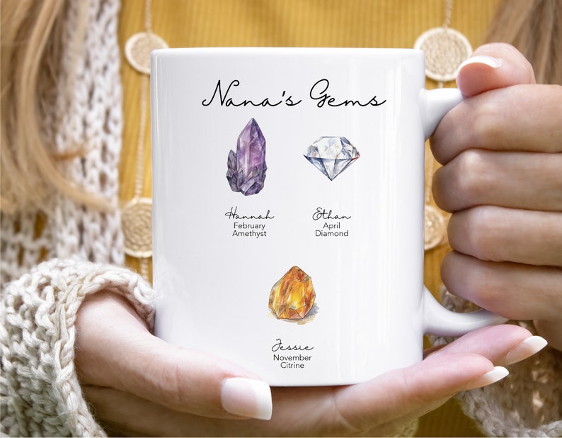 Birthstone Mug Grandmas Gems Birth Month Mug Custom Gemstone Crystal ...