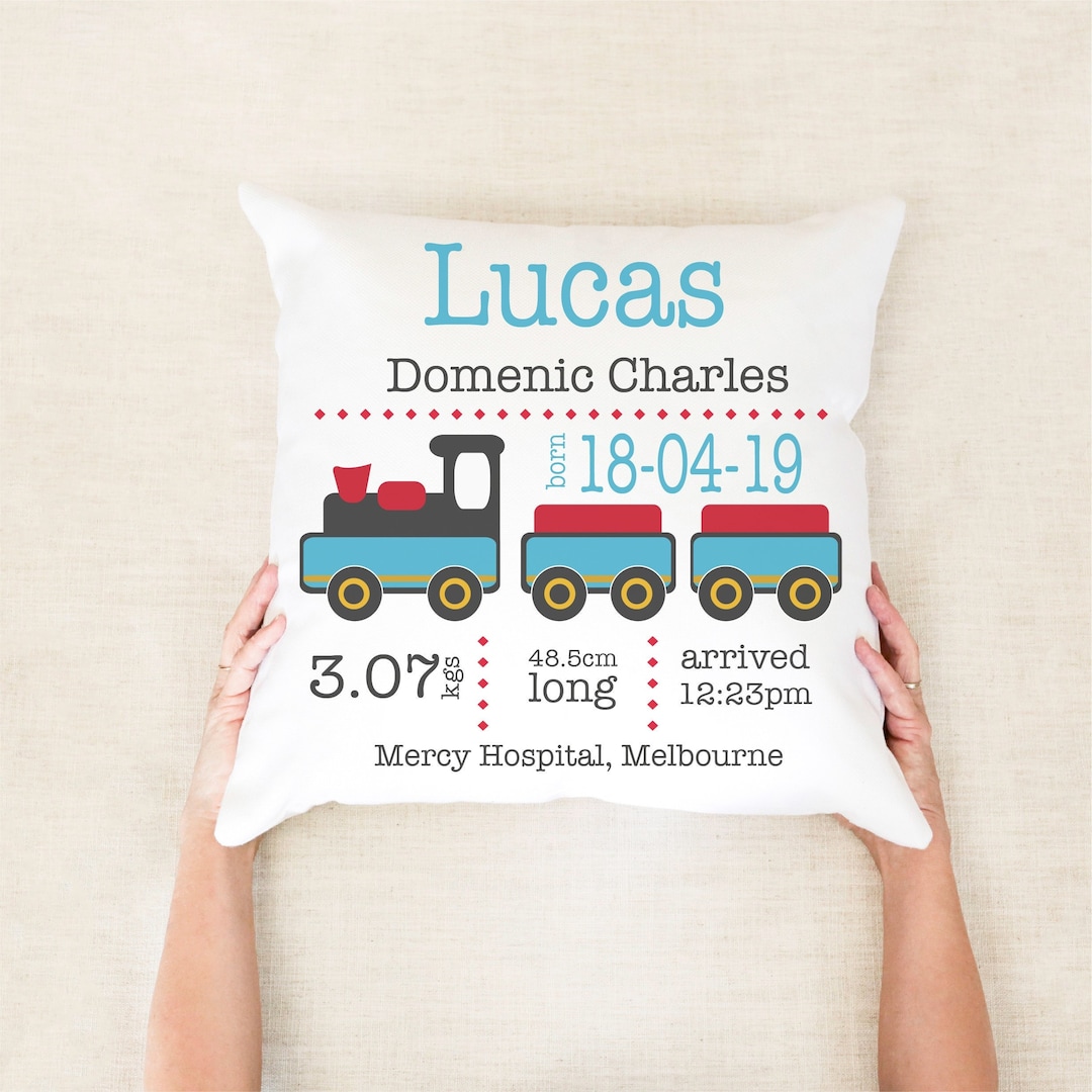Birth Announcement Custom Pillow Custom Train Baby Name Pillow Train ...