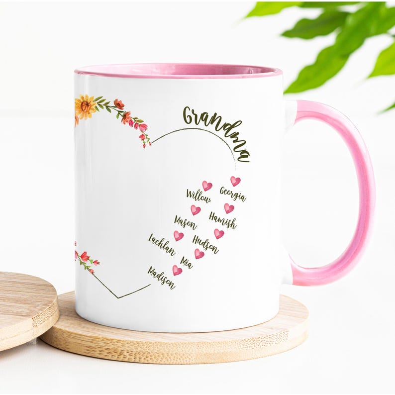 Mug personnalisé grand-mère avec les noms des petits-enfants, première ...