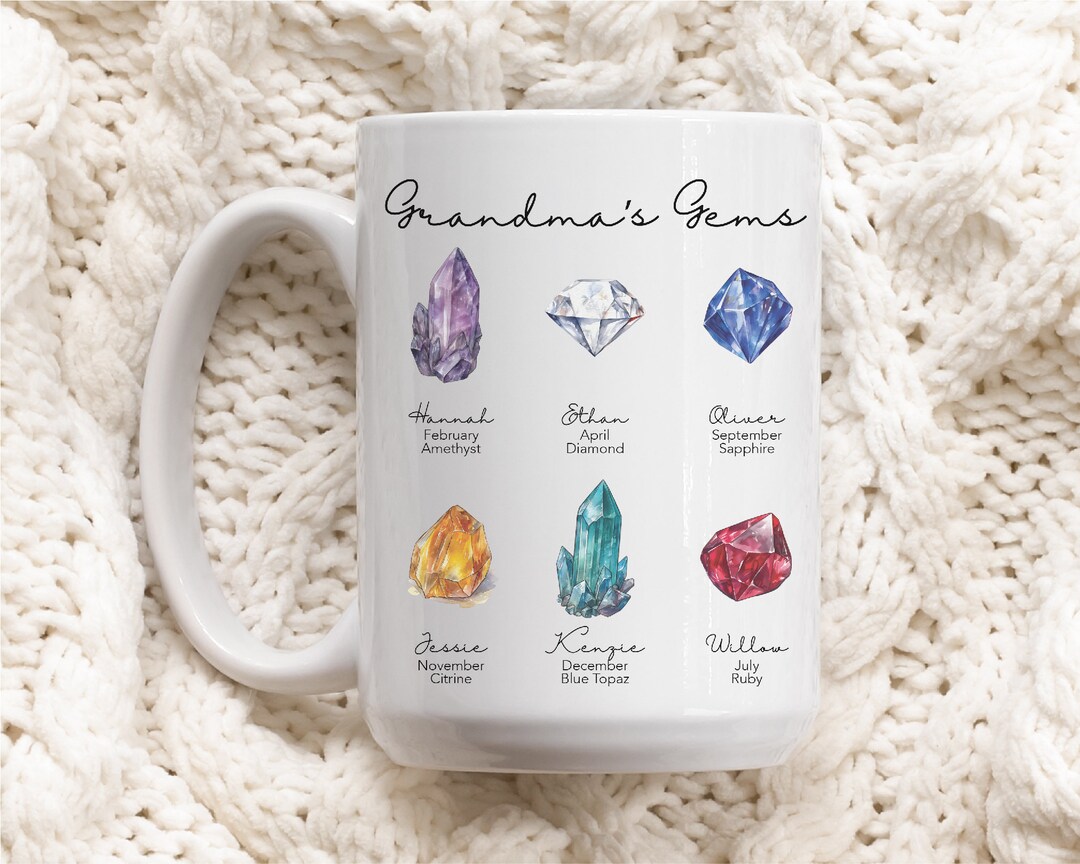 Birthstone Mug Grandmas Gems Birth Month Mug Custom Gemstone Crystal ...