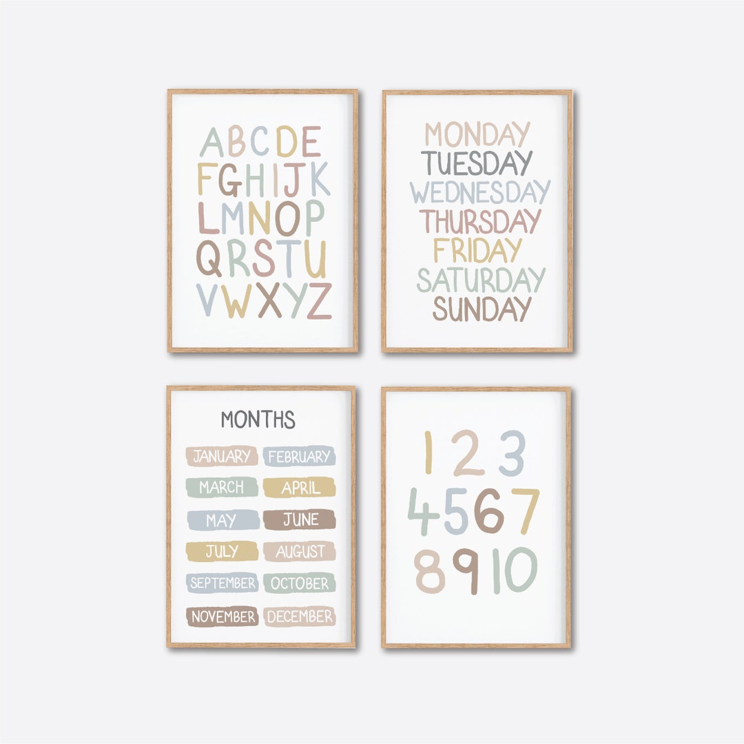 Gender Neutral Playroom Printable Posters, Alphabet Number Kindergarten ...