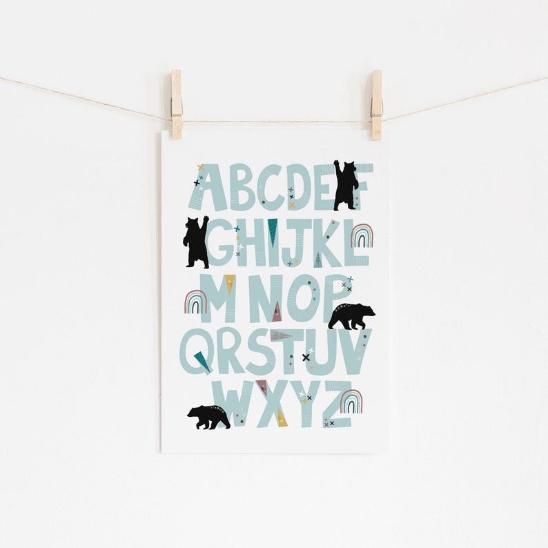 Alphabet Poster Printable ABC Nursery Print Mountain Bear - Etsy