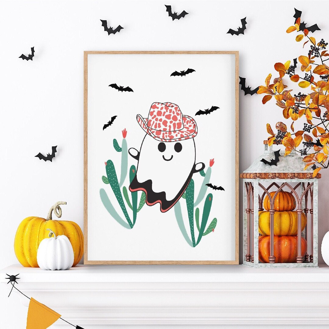Western Halloween Ghost Poster Cowboy Ghost Print Cowgirl Ghost Wall ...