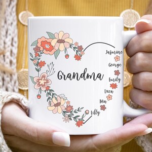 Personalised Grandma Mug With Grandkids Names Custom Wildflower Floral ...