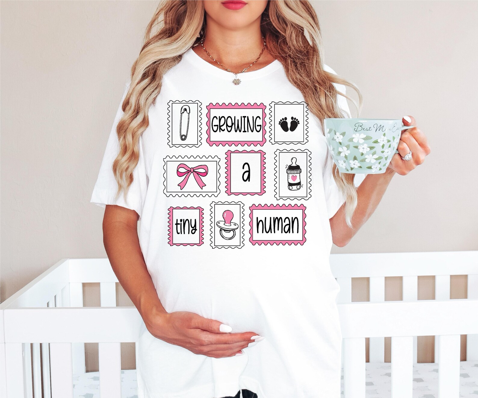 Growing A Tiny Human Soon to Be Mom Stamp Shirt Im Pregnant Expecting ...