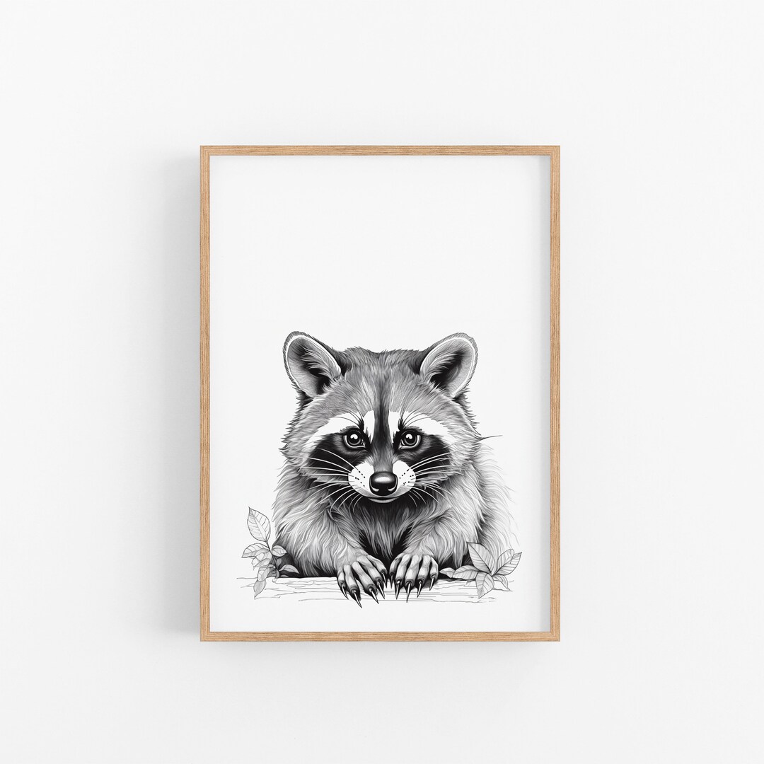 Woodlands Raccoon Art Printable Woodland Creatures Raccoon Nursery ...