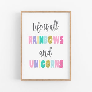 Girls Rainbow Unicorn Nursery Printable Toddler Unicorn Bedroom Poster ...