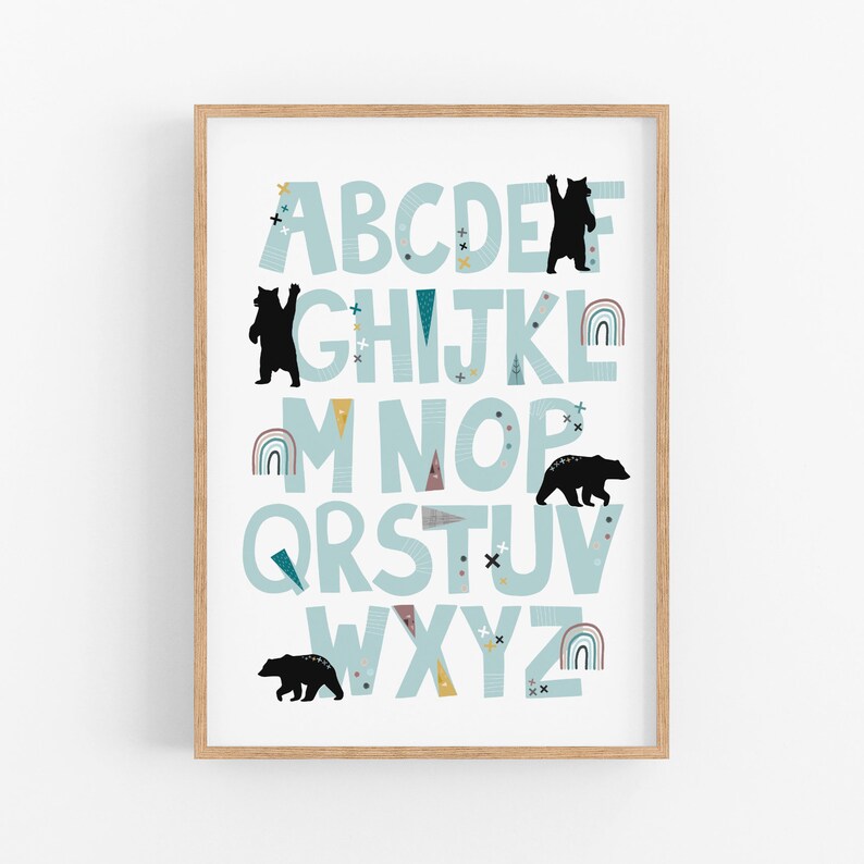 Alphabet Poster Printable ABC Nursery Print Mountain Bear - Etsy