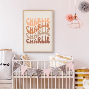 Retro Name Print Boys Personalised Print Wavy Text Name Print Kids ...