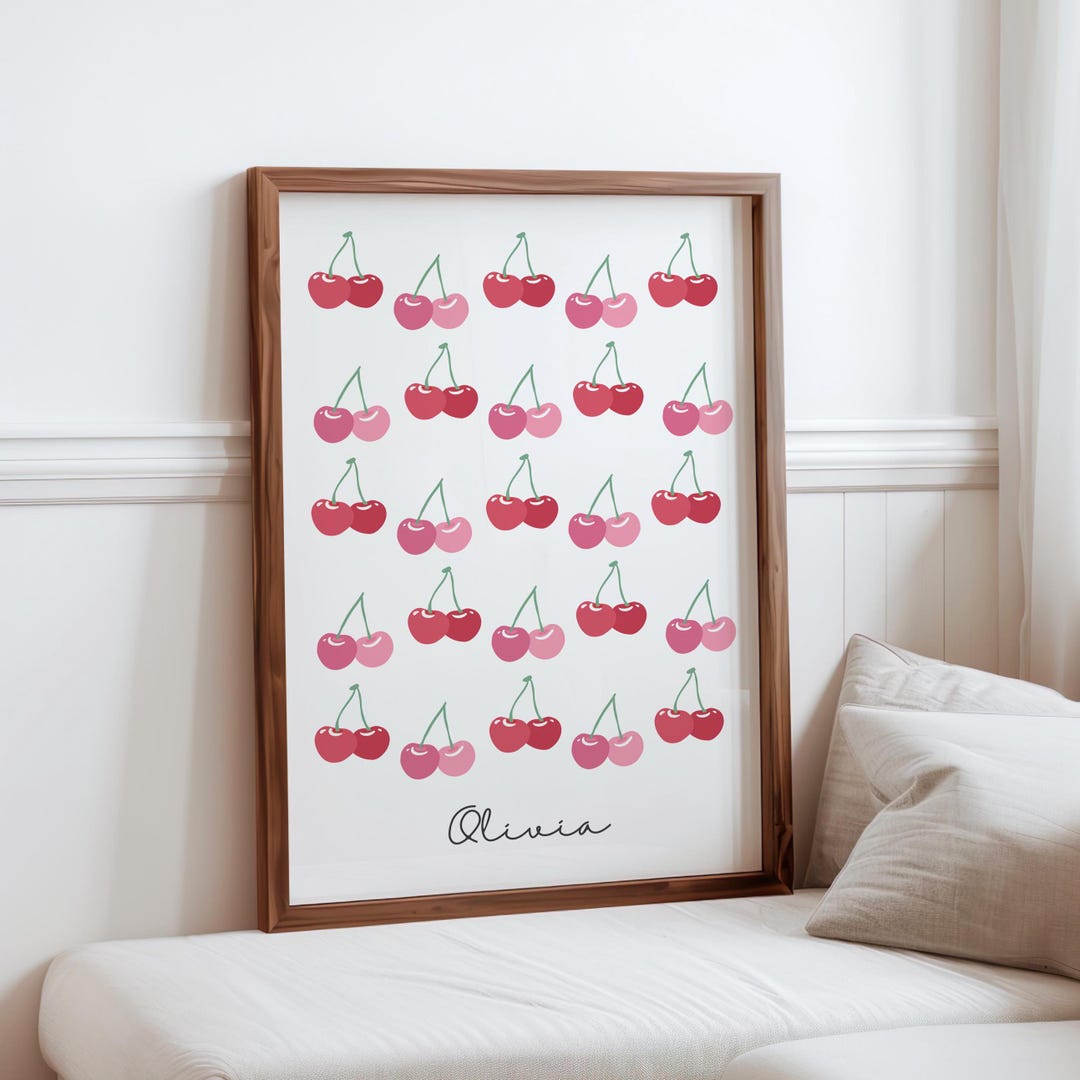 Personalised Cherry Print Custom Baby Name Cherry Poster Coquette ...