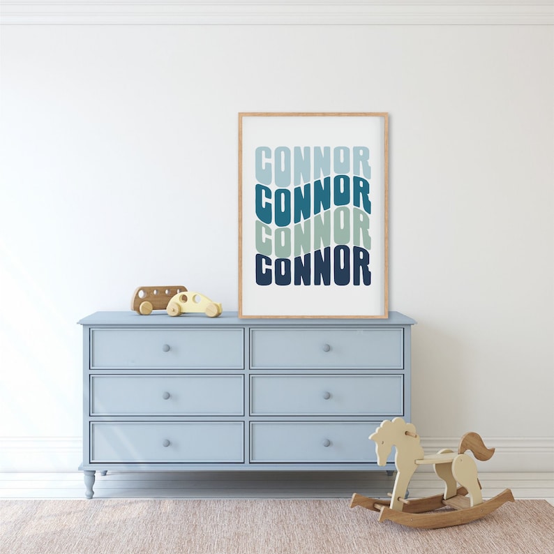 Retro Name Print Boys Personalised Print Wavy Text Name - Etsy Australia