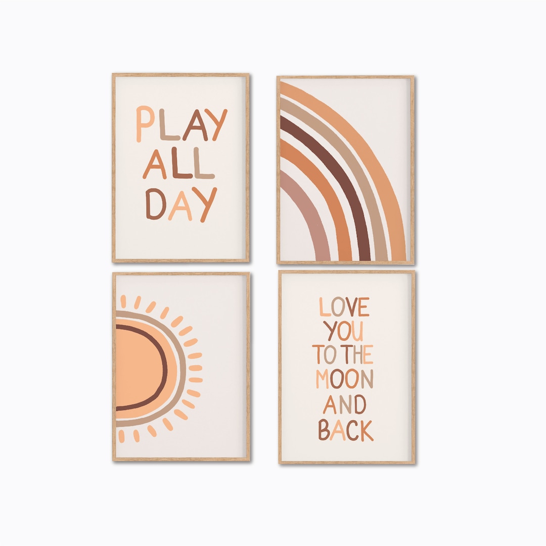 Boho Playroom Printables Montessori Neutral Kids Decor Boho Sun Rainbow ...