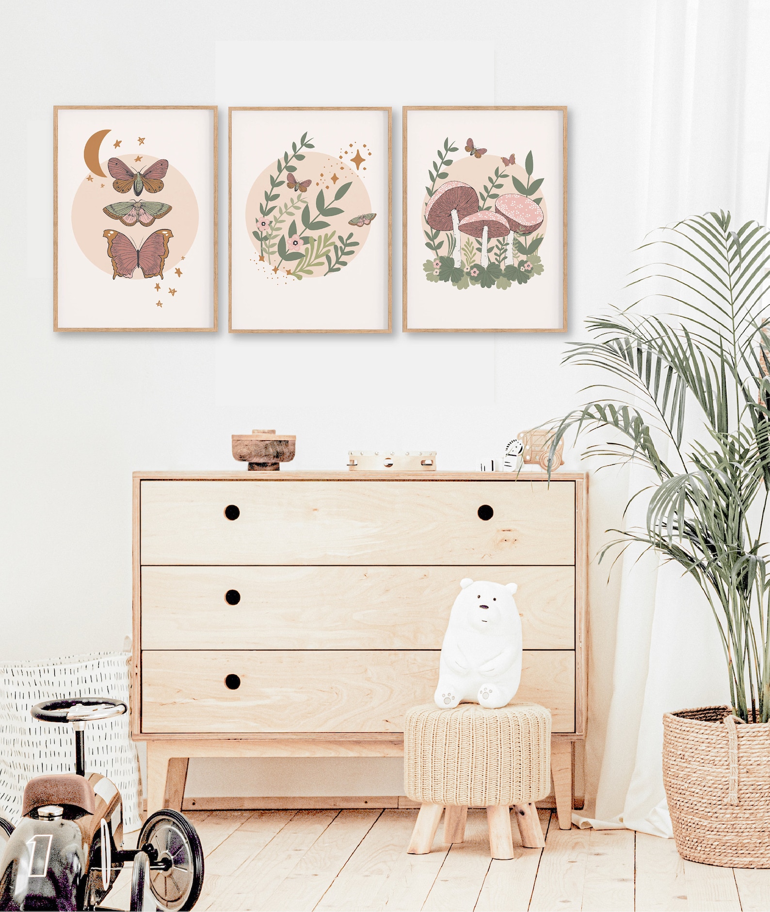 Mushroom Print Boho Butterfly Printable Cottagecore Mushroom Poster ...