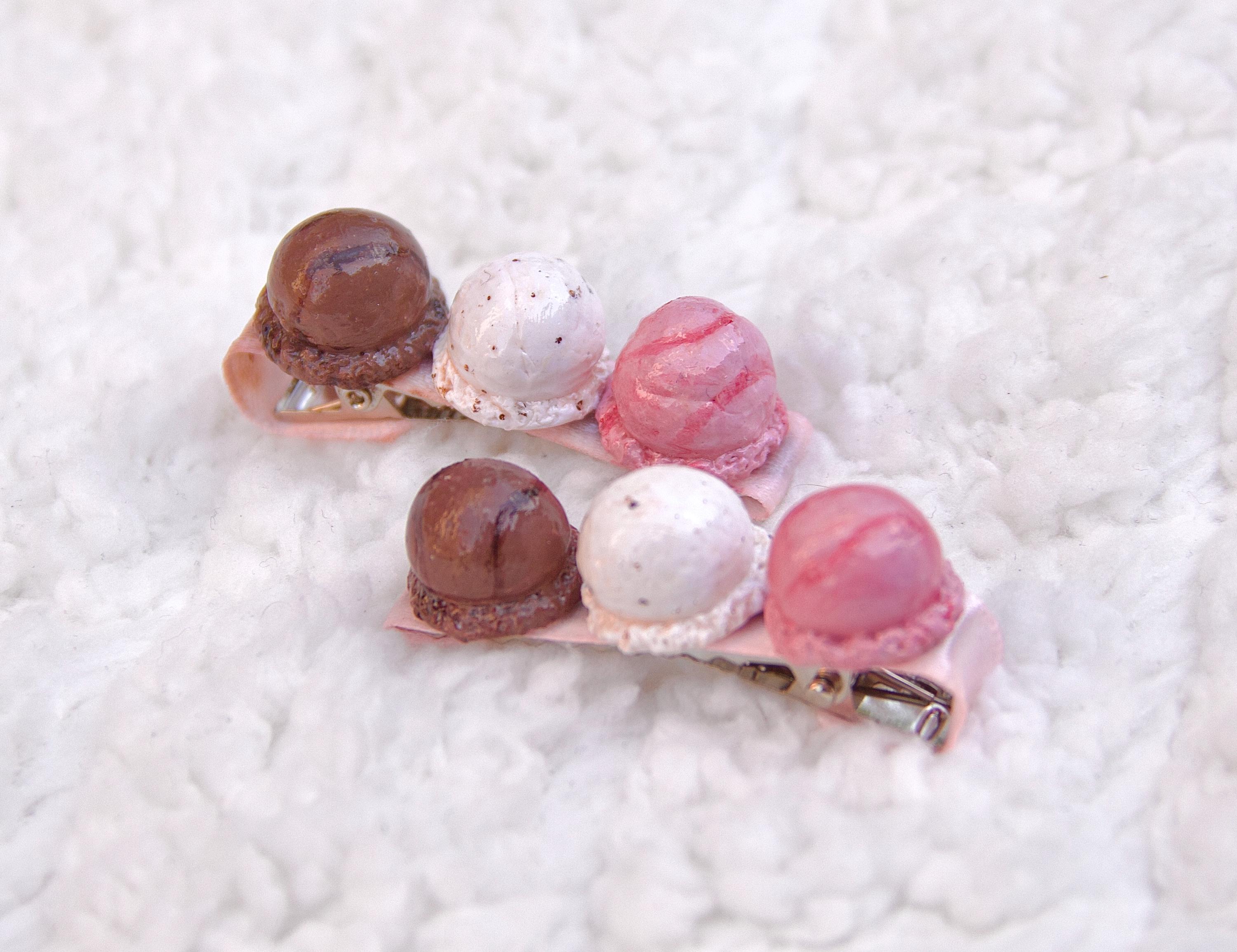 Neapolitan Ice Cream Scoops Hair Clip // Handmade Handpainted Polymer ...